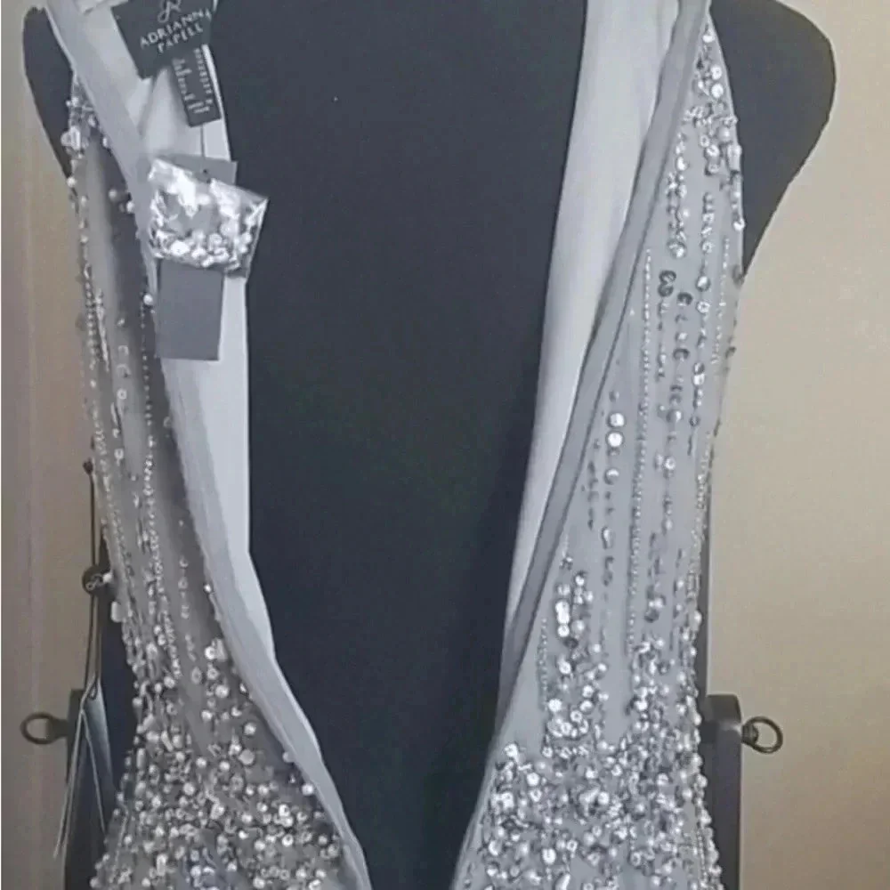 Dresses | Adrianna Papell Size 16 Silver Floor Length Gown | Poshmark